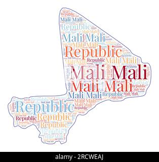 Mali Word Cloud. Country shape with region division. Mali typography ...