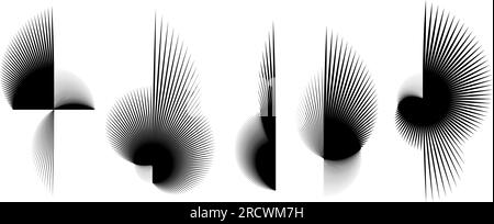 Abstract black curved spiky elements set. Radial spiral spokes objects ...