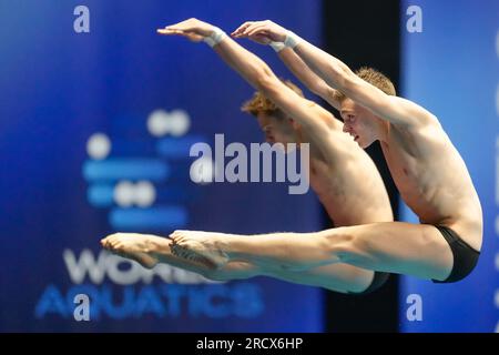 Oleksii Sereda and Kirill Boliukh, of Ukraine, compete in the men's 10 ...