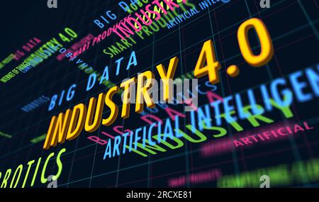 Industry 4.0 revolution kinetic text abstract concept background. Artificial intelligence and ...