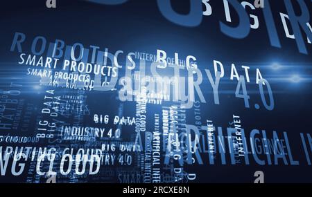 Industry 4.0 revolution kinetic text abstract concept background. Artificial intelligence and ...