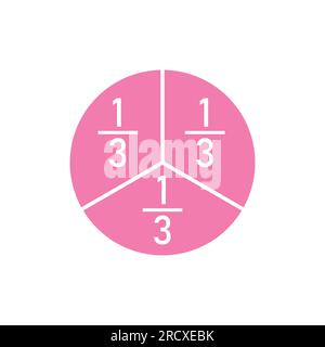 Circle divided into three equal segments. One third fraction circle ...