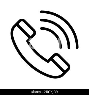 white ringing phone icon on transparent background. retro symbol. flat ...