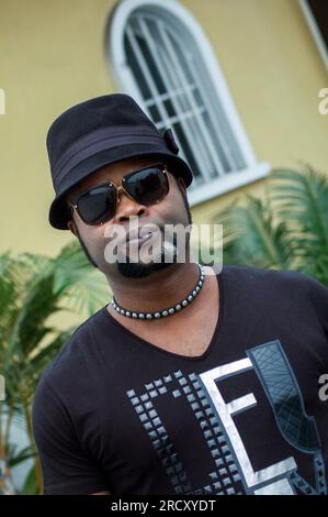 DR Congo musician Felix Wazekwa at his home in Kinshasa on July 14 ...