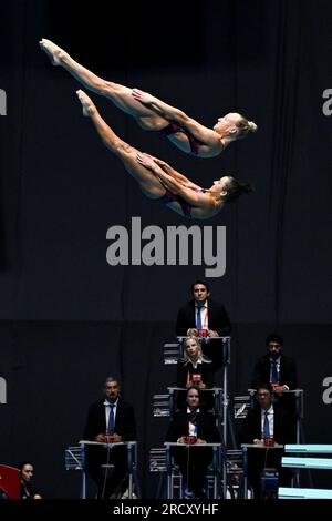 Sarah Bacon and Kassidy Cook, of the United States, compete in the ...