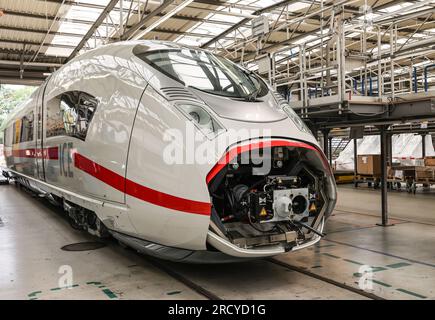 Krefeld, Germany. 17th July, 2023. Wheels of the ICE 3 NEO stand on ...