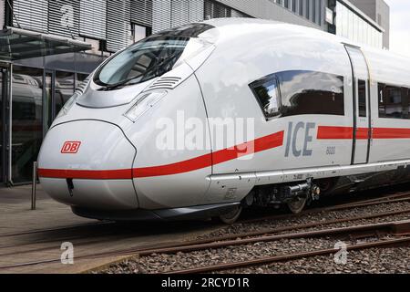 Krefeld, Germany. 17th July, 2023. Wheels of the ICE 3 NEO stand on ...