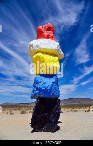 Seven Magic Mountains, artwork, totems made of boulders, by Ugo ...