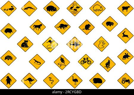 Australian warning road signs from Australia highways. Wildlife animals ...