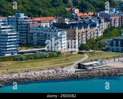 View of the Helsinborg city centre and the port of Helsingborg in ...