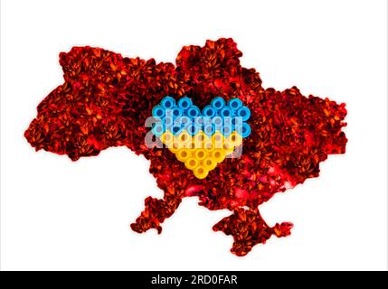 Map of Ukraine in red on the background of the world map Stock Photo ...