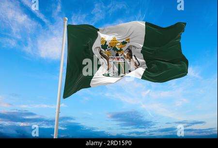 flag of Historic peoples Rhodesians Rhodesia at cloudy sky background ...