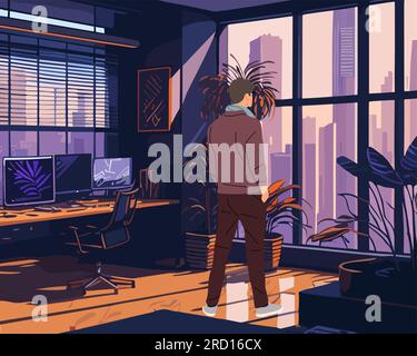 businessman standing workplace office work vector illustration Stock ...