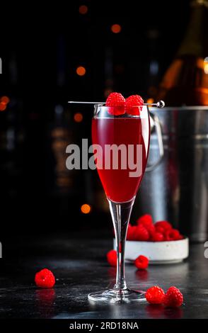 Moulin rouge alcoholic cocktail drink with calvados, prosecco, lychee ...