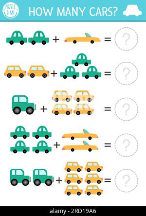 How many cars game. Transportation math addition activity for preschool ...