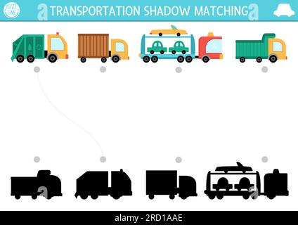 Transportation shadow matching activity. Transport puzzle with cute car ...