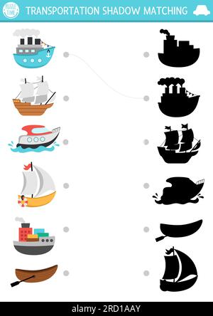 Transportation shadow matching activity. Transport puzzle with cute car ...