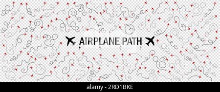 Airplane or aeroplane routes path big set. Travel concept from start ...