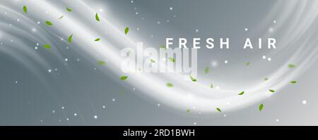 Freshness effect, green air, wind flow with green leaves. Glow vortex ...