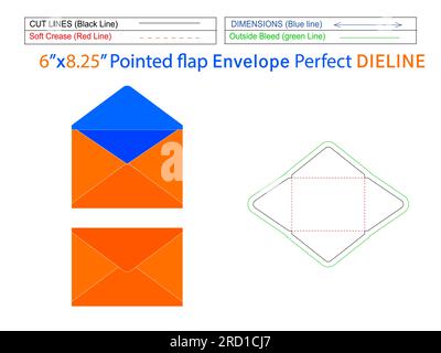 Editable easily resizeable pointed flap envelope 5.5x7.75 inch die line ...