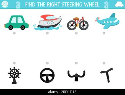 Transportation matching activity with cute plane, ship, train, places ...