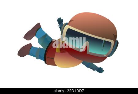 Skydiver flying down sky. Free float. Cartoon style character. Isolated ...