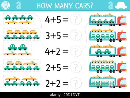 How many cars game. Transportation math addition activity for preschool ...