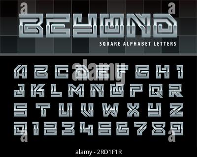 Square maze alphabet, bold geometric letters, unique puzzle font for ...