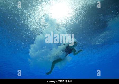 Ana Carvajal of Spain competes during the women's 10m platform diving ...