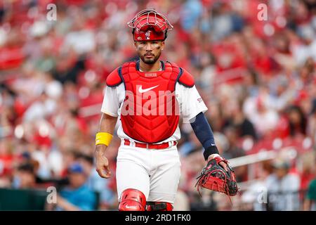 St. Louis Cardinals catcher Ivan Herrera throws a ball back to the mound during the fourth ...