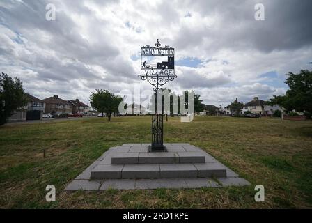 A village sign the village of Wennington, in Havering, east London, one ...