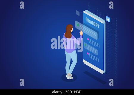 Isometric ChatGPT concept. Artificial intelligence chatbot, Machine ...