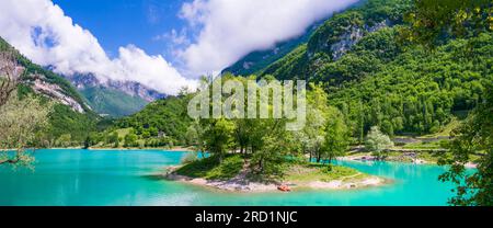 Amazing beautiful turquoise lake Tenno in Trentino region of Italy ...