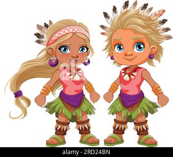 Native American couple cartoon character illustration Stock Vector ...