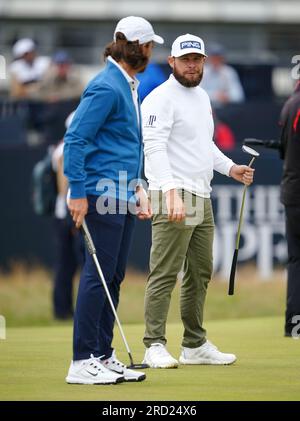England's Tyrrell Hatton on the 18th green on day two of The 153rd Open ...
