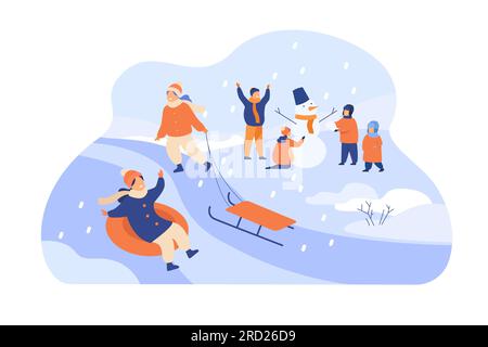 Happy kids enjoying winter and snow Stock Vector Image & Art - Alamy