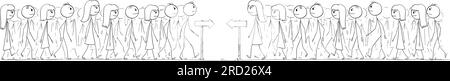 Leader Walking With Follow Me Sign, Vector Cartoon Stick Figure ...
