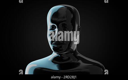 Geometrical, metallic human face on black background - 3D illustration ...