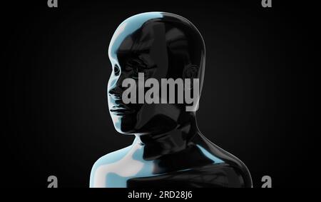 Geometrical, metallic human face on black background - 3D illustration ...