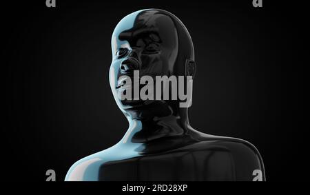 Geometrical, metallic human face on black background - 3D illustration ...