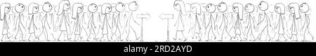 Leader Walking With Follow Me Sign, Vector Cartoon Stick Figure ...
