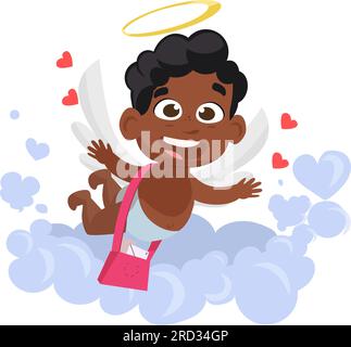 Afro cupid with love letter and bow illustration Stock Vector Image ...