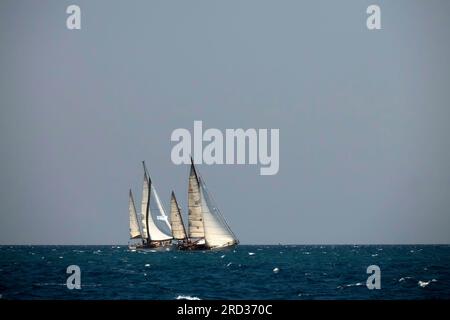 A strong wind regatta in barcelona Sailing ship in a strong wind ...
