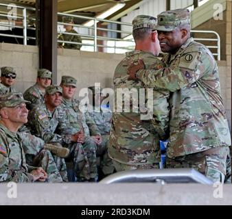 Col. William Shoemate II, the 188th IN BDE commander, passes the colors ...