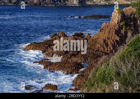 This view of the western side of Cape Tsumeki reveals hexagonal ...