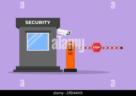 Cartoon flat style drawing automatic railway barrier with siren ...