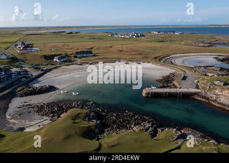 Aerial view of Scarinish Harbour, Tiree, Inner Hebrides, Scotland, UK ...