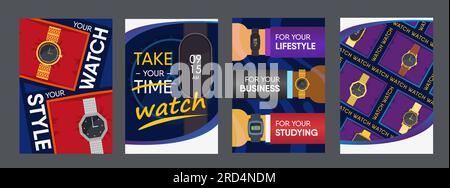 Promotion flyers design with watches vector illustration Stock Vector ...