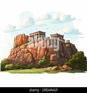 Acropolis. Acropolis hand-drawn comic illustration. Vector doodle style ...