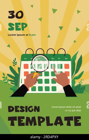 Hands with magnifier checking calendar. Magnifying glass, date, day ...